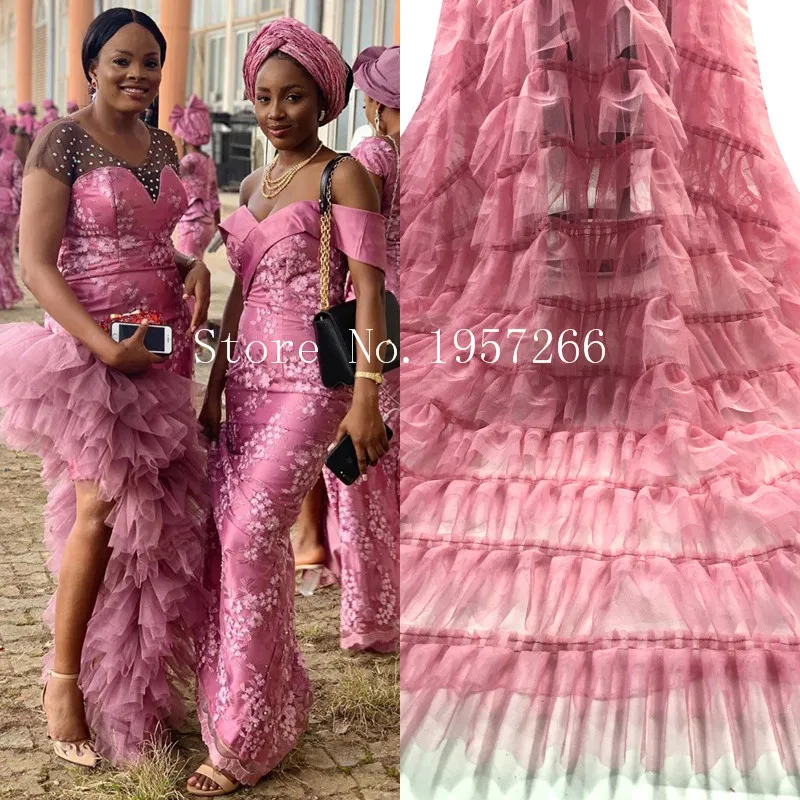 Latest Nigerian High Quality Pink Laces | 3d Pink White Nigerian Lace ...