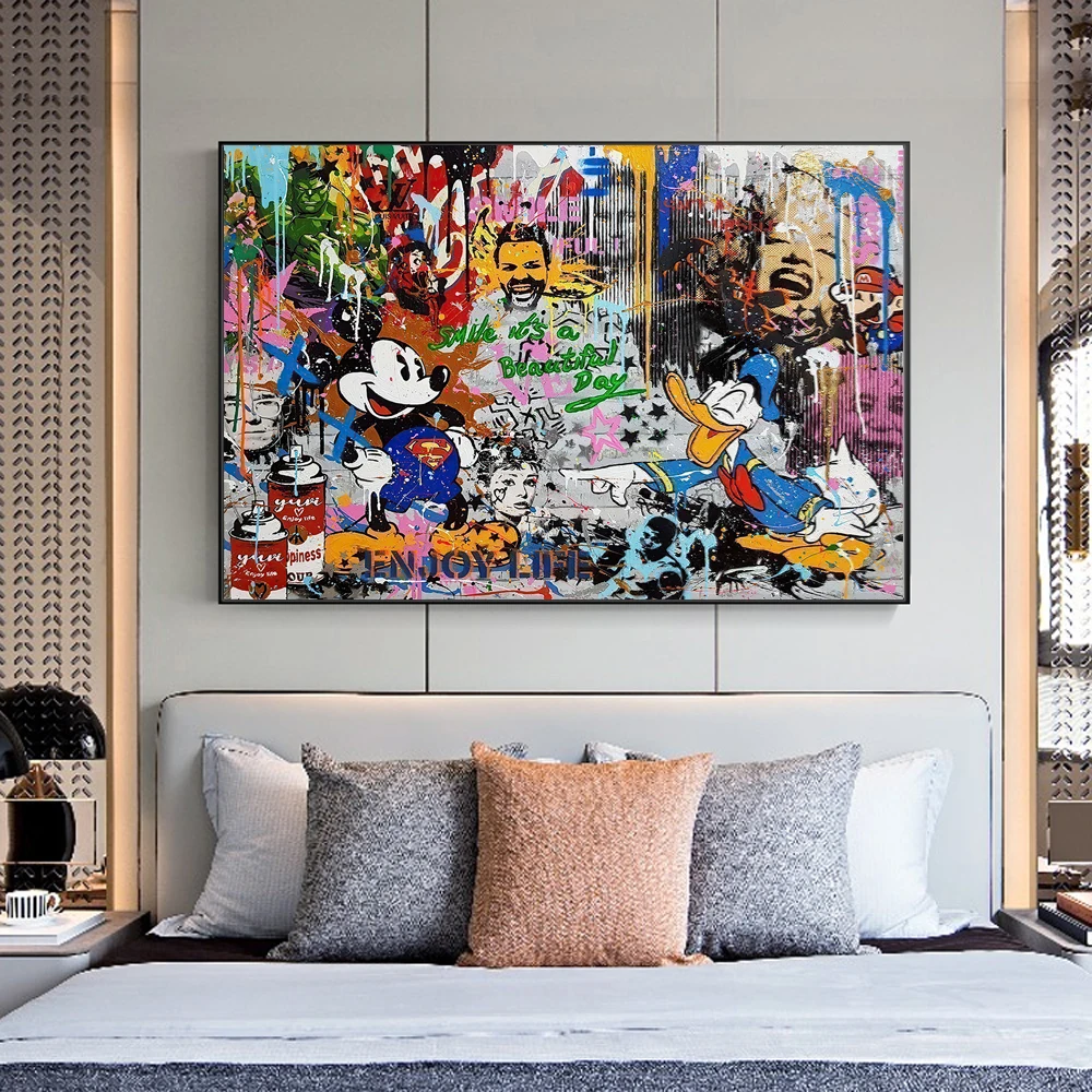 Pinturas-en-lienzo-de-Arte-de-Graffiti-de-Mickey-Mouse-de-Disney-en-la ...