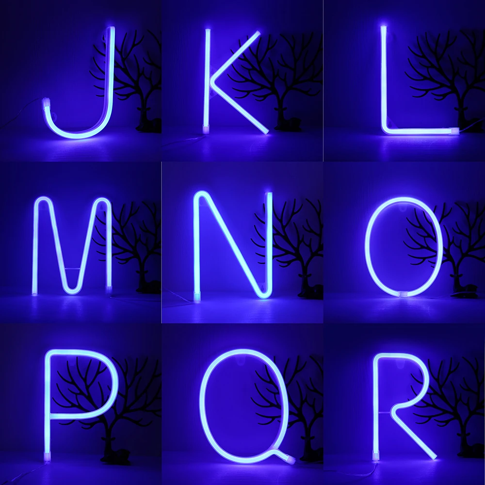 Blue Neon Lights Words
