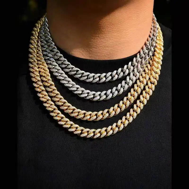 Iced Out Paved Rhinestone Cubana Link Chain 12mm Gold Miami Curb Cuban ...