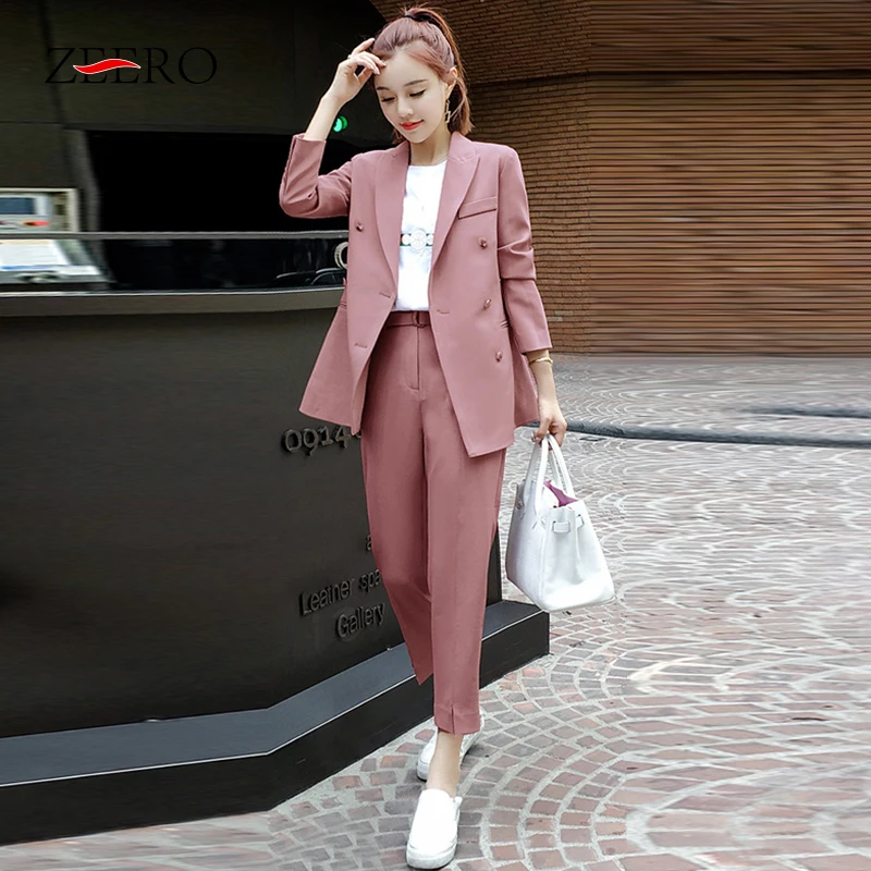 봄 가을 2022 여성 정장 핑크 바지 정장 블레이저 재킷 및 바지 여성 캐주얼 반바지 세트 우아한 여성 정장 2 피스