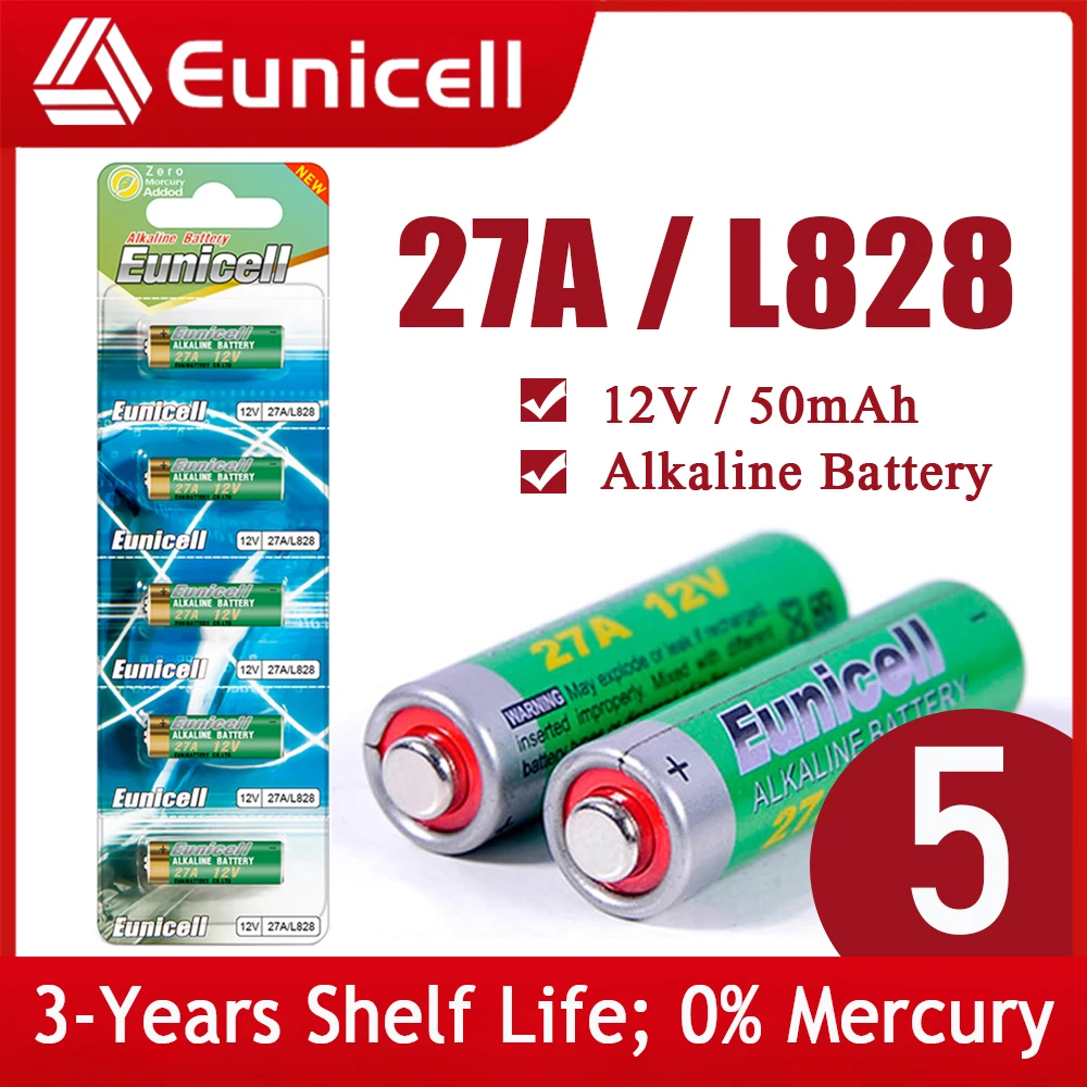 Eunicell 5PCS 12V L828 27A Alkaline Battery G27A MN27 MS27 GP27A A27 ...
