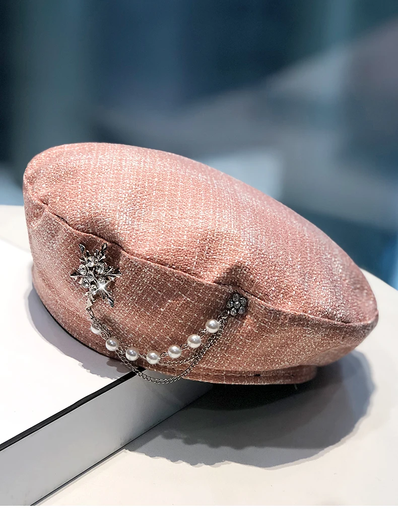 Fashion Luxury Diamond Decoration Beret Hat for Women French Designer ...