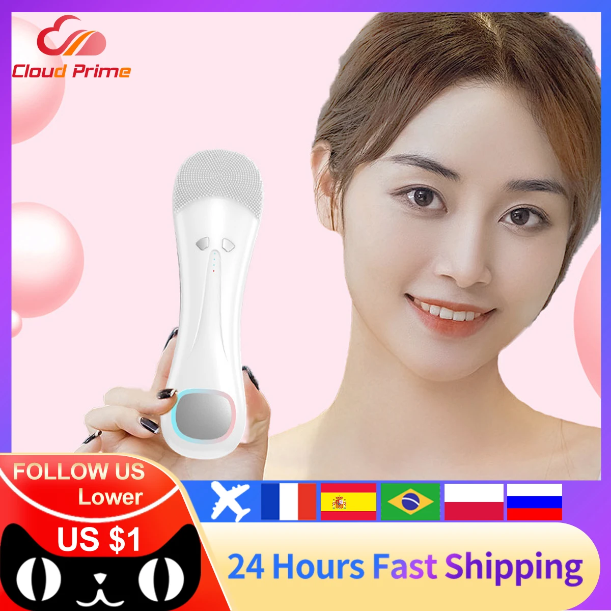 2 In 1 전기 페이셜 클렌징 브러시 실리콘 소닉 페이스 클리너 딥 포어 클리닝 스킨 페이스 마사지 Led 페이셜 리프팅
