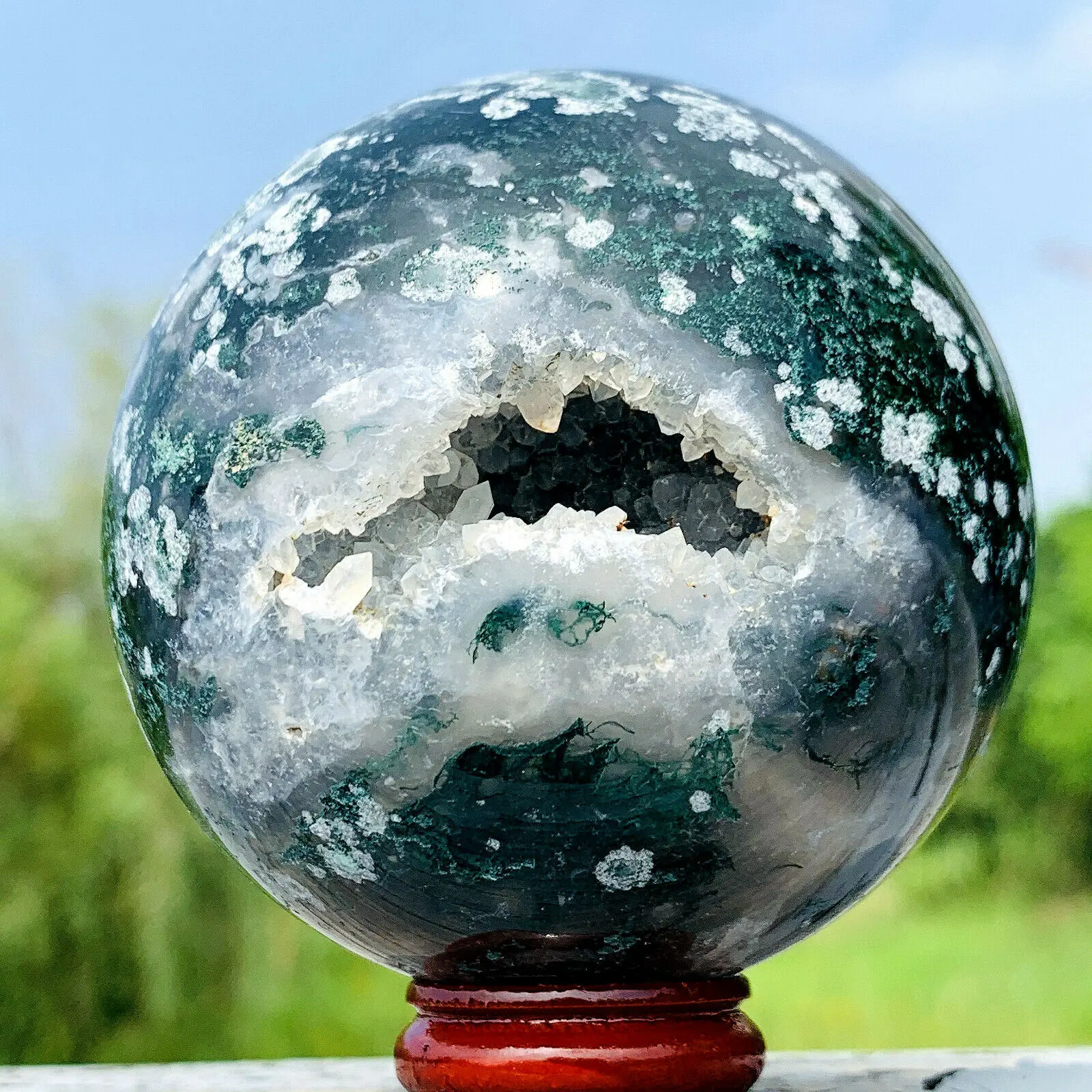 Natural Stone Crystal Sphere | Natural Moss Agate Sphere | Agate Moss ...