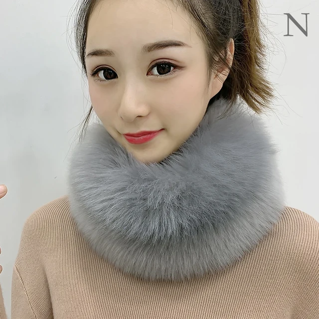 New Plush Furry Scarves Winter Warm Women Fashion Faux Fox Fur Collar Scarf Shawl Stole Furry ...