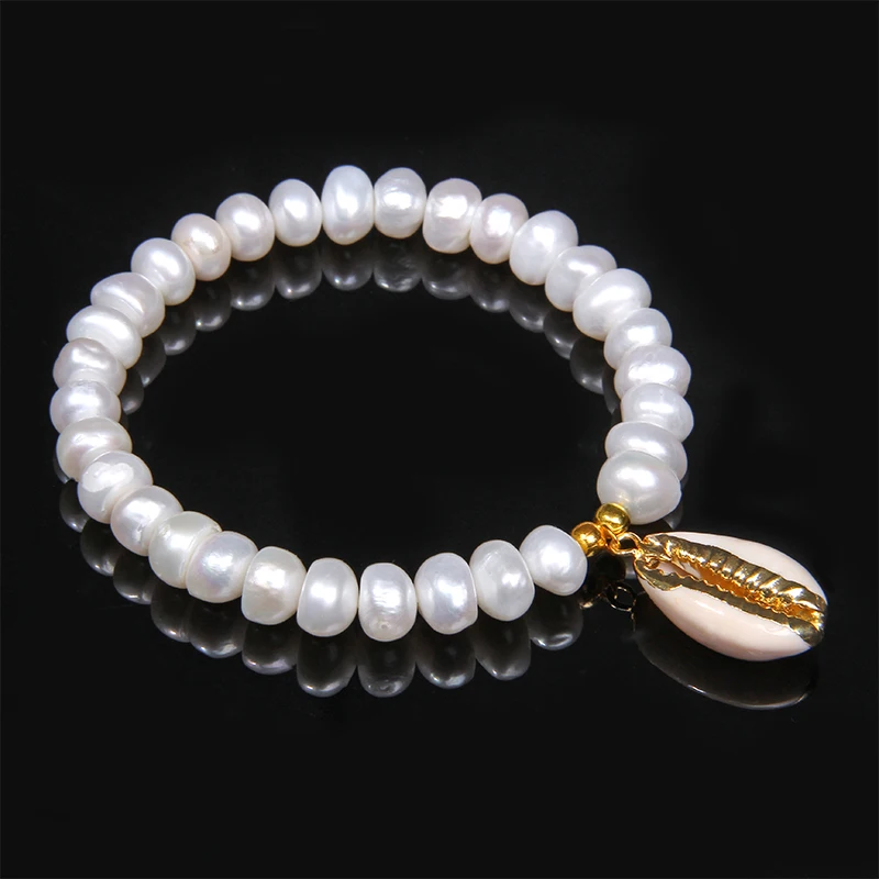 Boho Seashell Bangles & Natural Freshwater Pearl Bracelets Cowry Shell ...