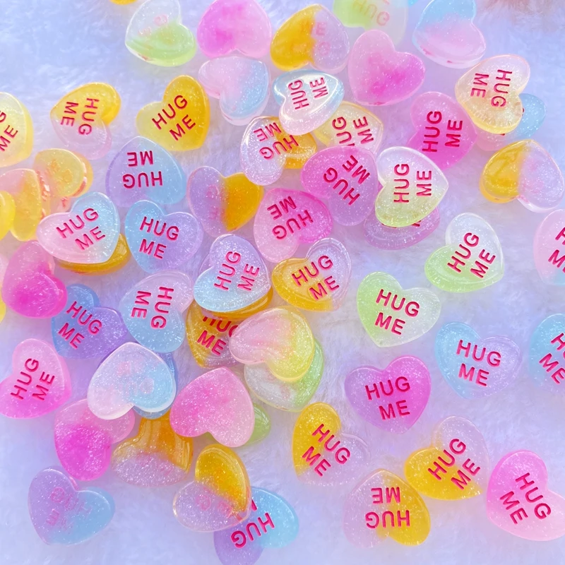10/20pcs New Cute Resin Mini Two Color Heart Hug Me Flat Back Cabochon ...