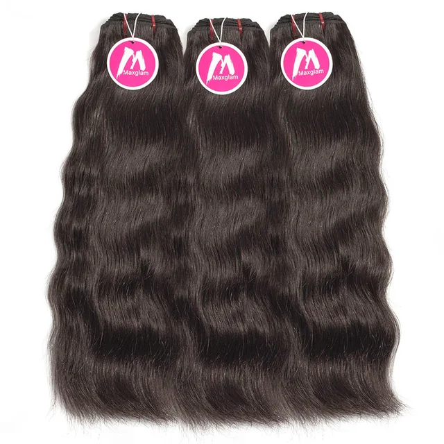 Maxglam Raw Virgin Indian Straight Hair Weave Bundles with Frontal ...