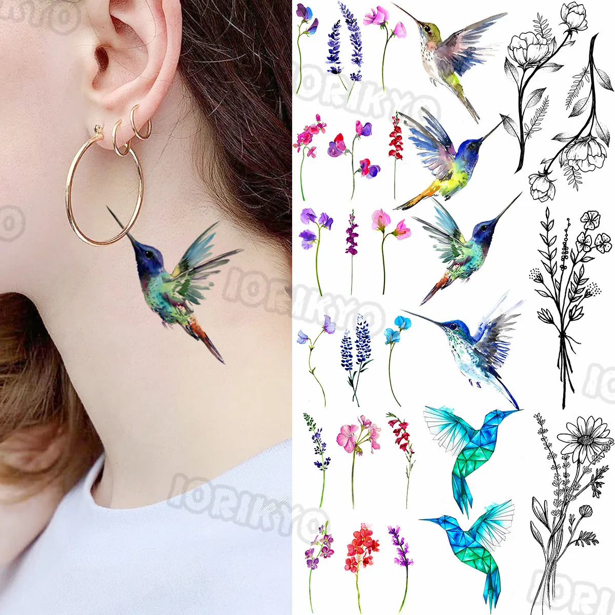 Colorful-Hummingbird-Small-Temporary-Tattoos-For-Women-Girls-Lavender ...