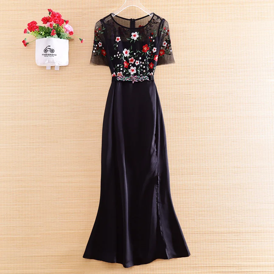High-end Summer Women Dress Royal Embroidery Elegant Slim Lady ...