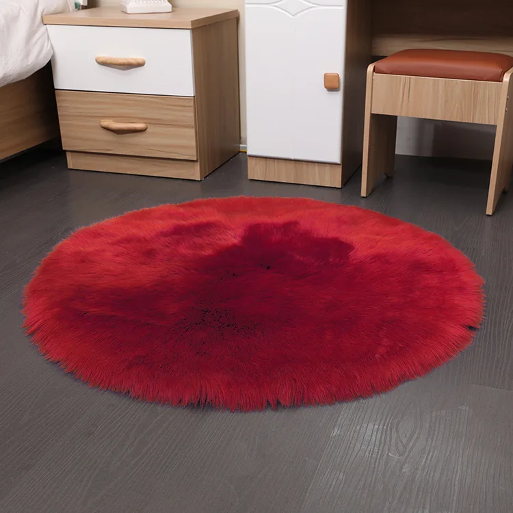 White Faux Fur Round Area Rug Plush Shipskin Flufy Pink Bedroom Rugs ...