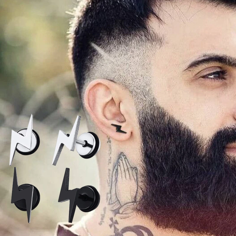 Lightning Bolt Earring In Stainless Steel Earing For Men Unisex Jewelry ...