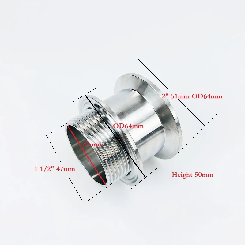 Tri-clamp Adapter 2"(51mm)od64 * 1 1/2"(dn40)47mm External Thread With ...