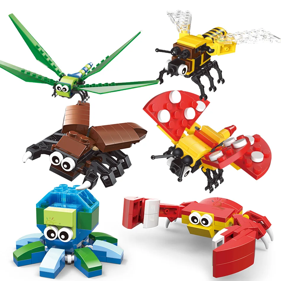 Huiqibao 6pcs/set Insect Series Animal Building Blocks Wrap Crab ...
