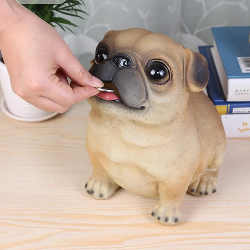 Cute Pug Dog Piggy Bank for Adults Kids Children Gift Big Size Resin ...