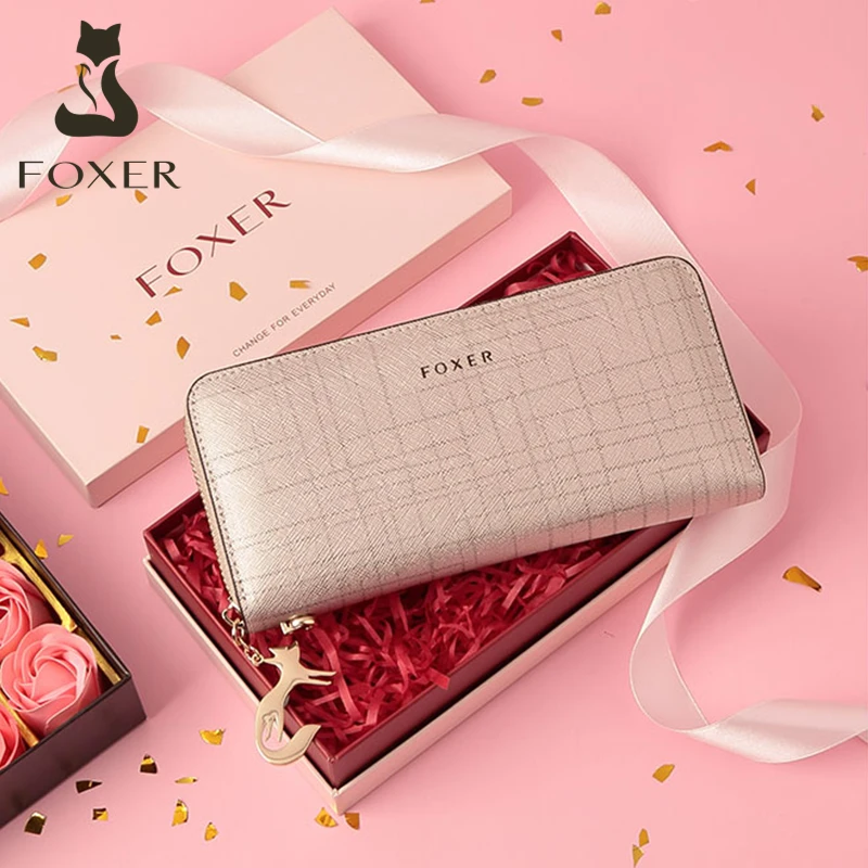 FOXER Women Cow Leather Long Wallet Valentine's Day Gift Coin Purse ...