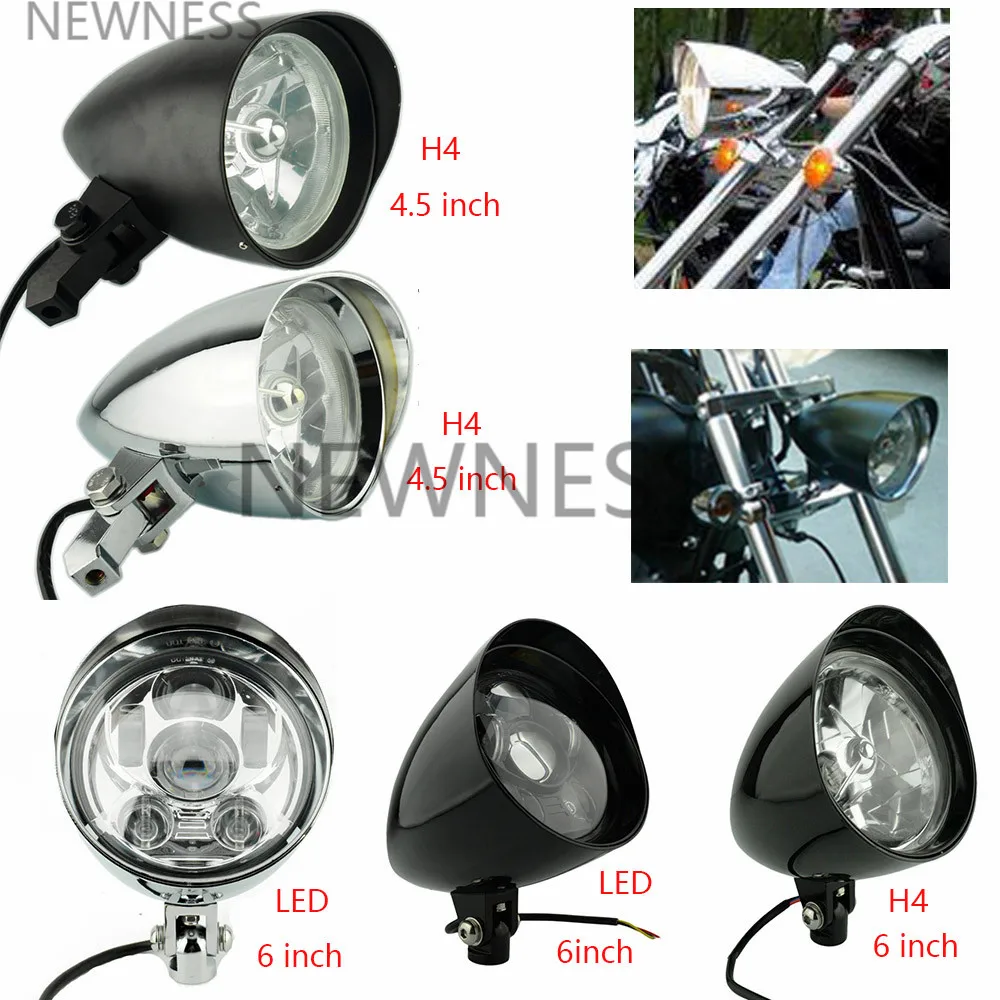 4.5" 5.75” H4 LED Headlight Motorcycle Bullet Tri Bar Headlamp For ...