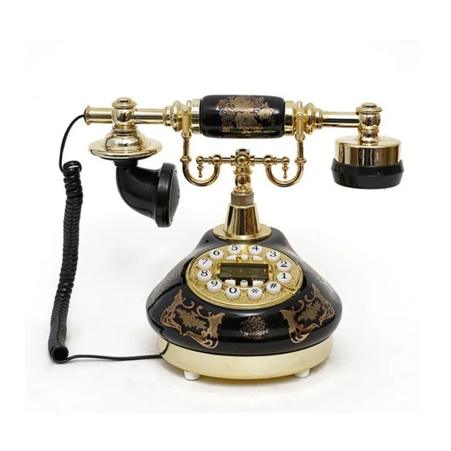 Black Bronzing Antique Telephone Home Vintage Corded Phone Button Dial ...