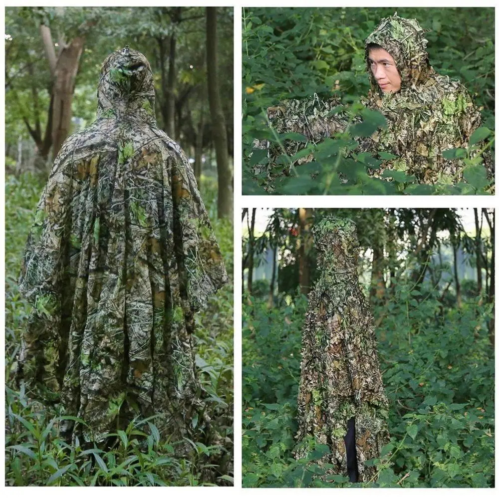 3D Camouflage Suits Sniper Hunting Clothes Ghillie Suit Leaves Poncho Stealth Cloak CS Game ...