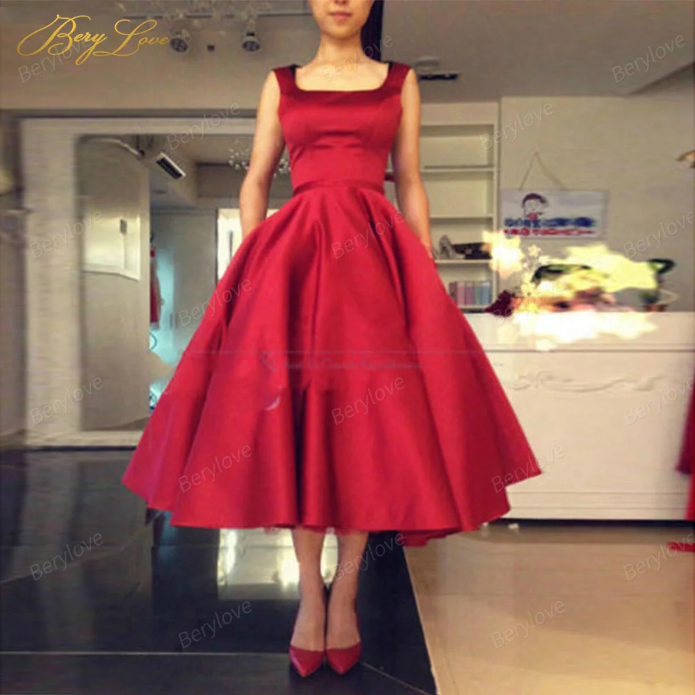 Vintange Tea Length Red Prom Dress 1950's Prom Gown Backless Short ...