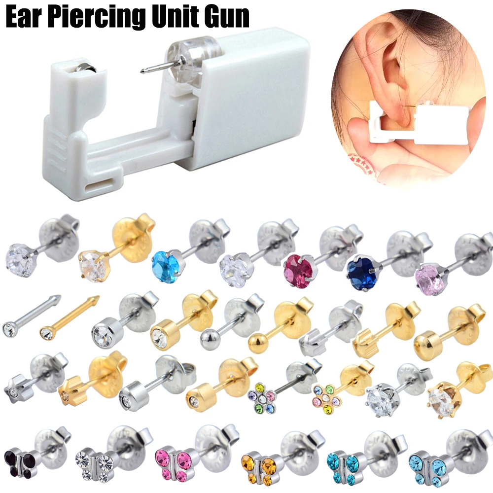 Disposable Safe No Pain Sterile Ear Stud Earring Stude Piercing Gun ...