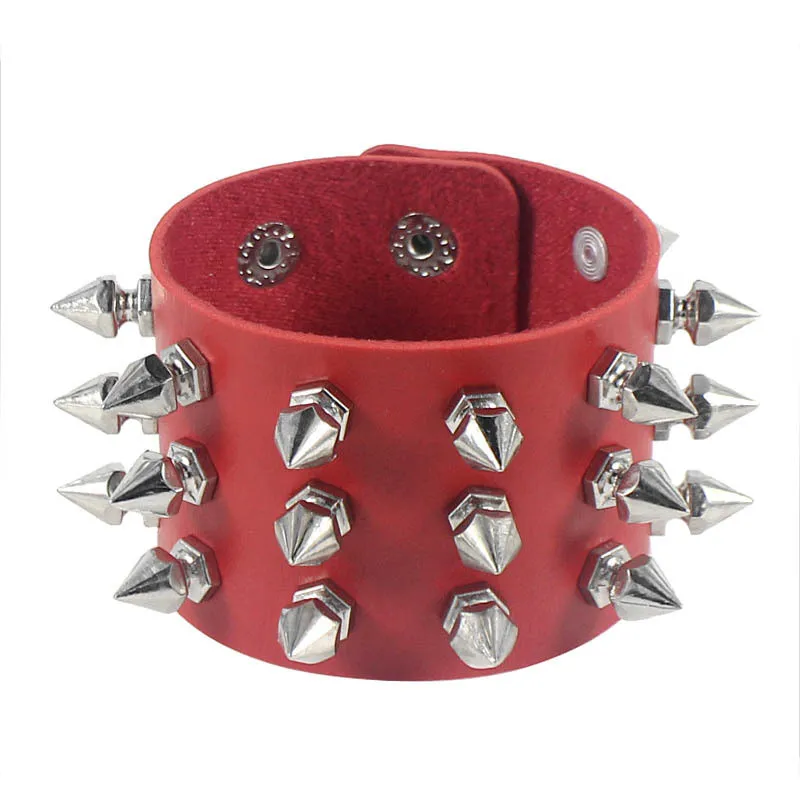 2020 Punk Gothic Rock Cuspidal Spikes Rivet Cone Stud Wide Leather Cuff ...
