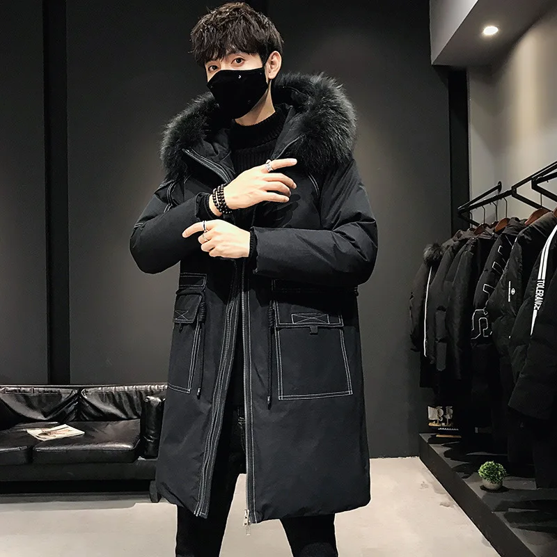 Fur Collar Mid-length Down Jacket Men's White Duck Down
