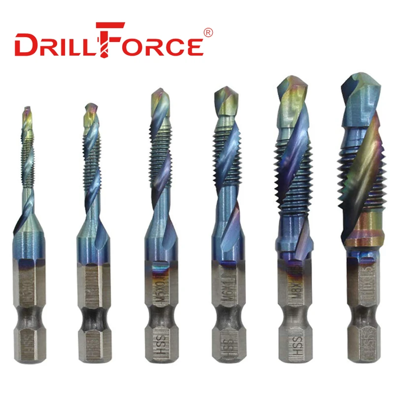6PCS M3 M10 Screw Tap Drill Bits Set HSS Spiral Taps Metal Wood Metric ...