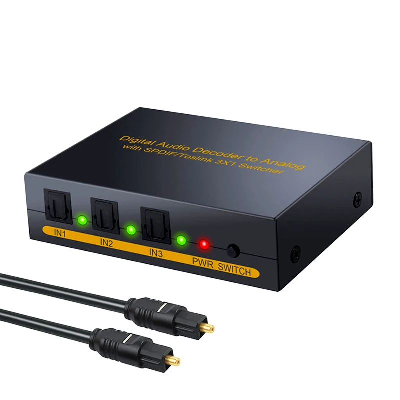 SPDIF Switch 3 Port Digital Audio Decoder to Analog with SPDIF Toslink ...
