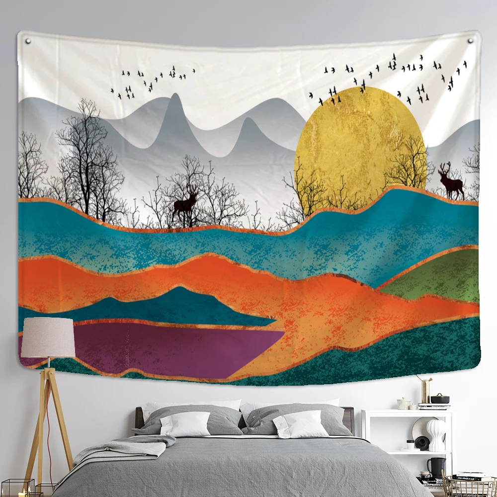 Illustration Landscape Tapestry Wall Hanging Chinese Mural TAPIZ ...