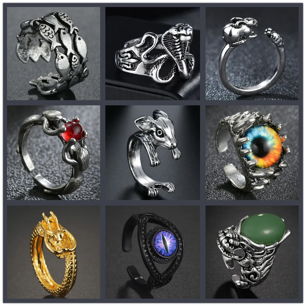 Snake Rings Vintage Silvery Plated Motorcycle Party Punk Dragon Evil ...