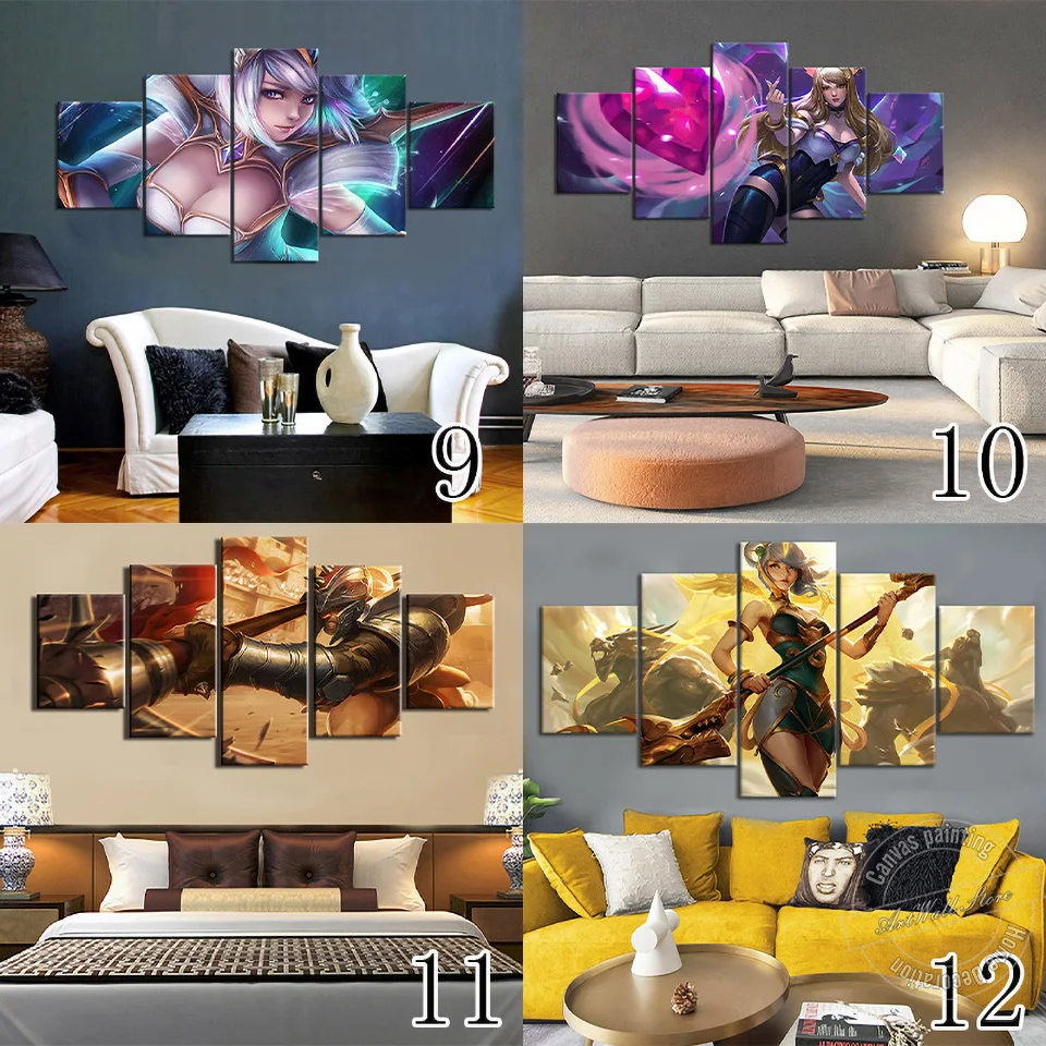 No Frame 5 Piece LOL Game Poster KDA Game Figure Ahri Evelynn Wall Art ...