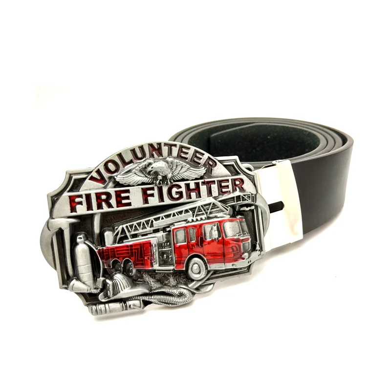Black-PU-Leather-Belt-Men-with-Volunteer-Firefighter-Fire-Truck-Belt ...