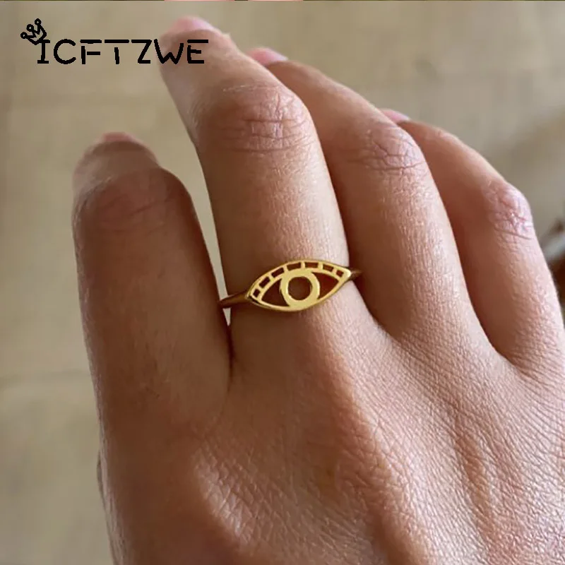 Hollows Evil Eye Rings For Women Stainless Steel Gold Silver Color ...
