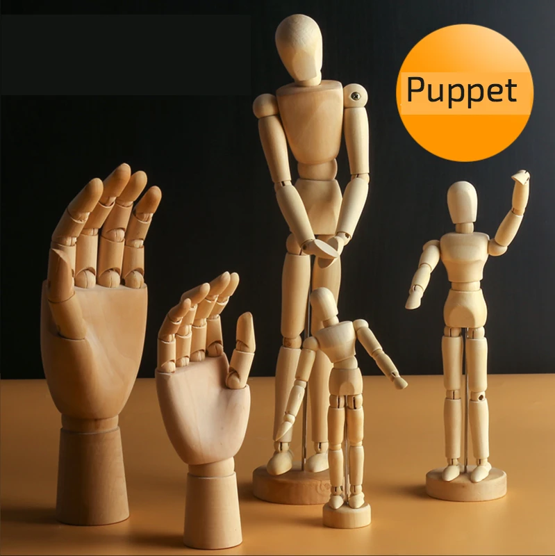 Boneco de madeira flexível com desenhos, pintura de rascunho pequeno ...