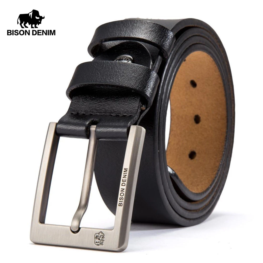 BISON DENIM Cowskin Belt Men Accessories Cowboy Genuine Leather Belts ...