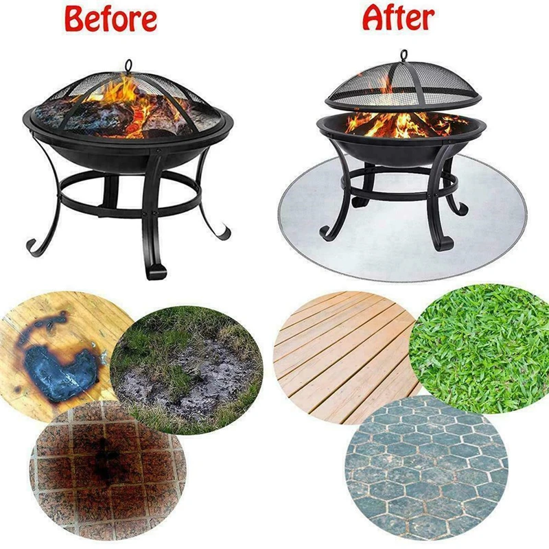 Round/Square Outdoor Barbecue Mat Heat Resistant Garden Brazier Stove ...