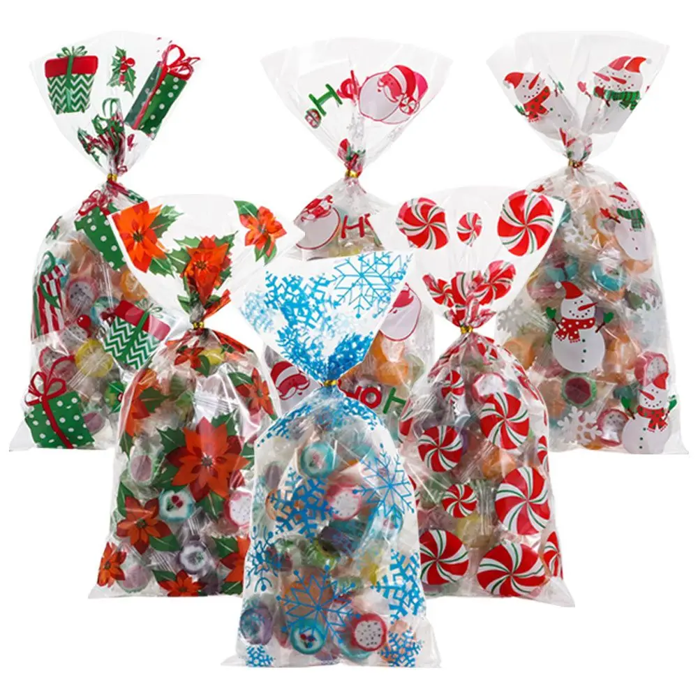 50PCS Merry Christmas Candy Bags Santa Claus Plastic Candy Treat Bag ...