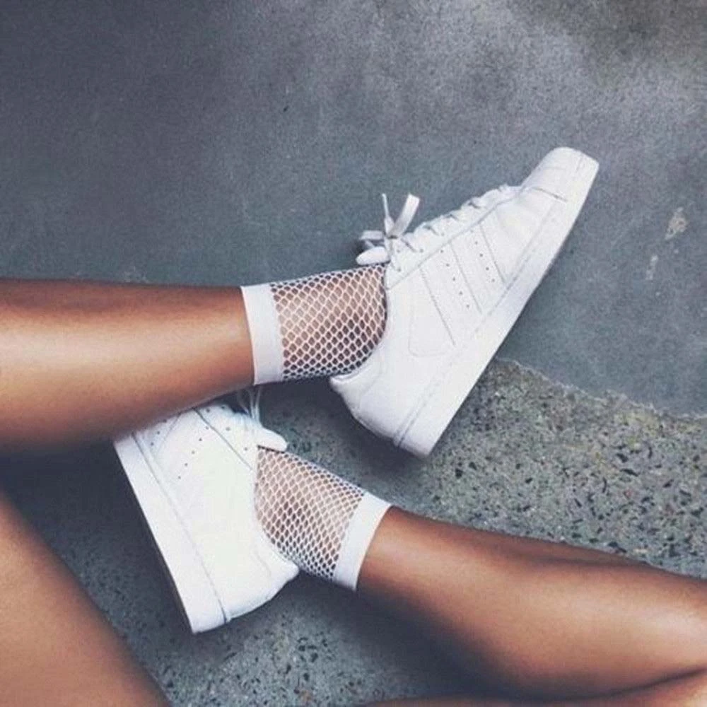 New 1pair White Hollow Fish Net Sock Lady Girl Short Ankle High Mesh ...