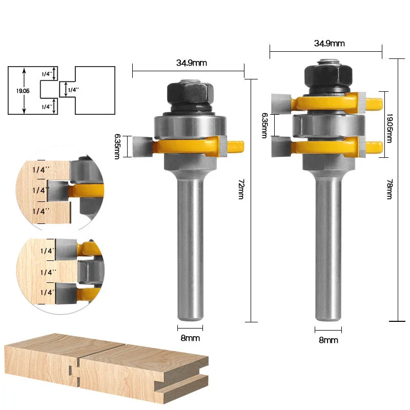 2pcs-8mm-Shank-Joint-Assemble-Router-Bits-Tongue-Groove-T-Slot-Milling ...