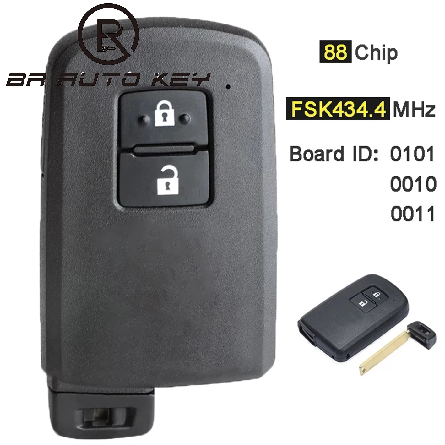 FSK 433MHz / 434MHz 8A Chip Smart Remote Key Fob for Toyota Auris Yaris ...
