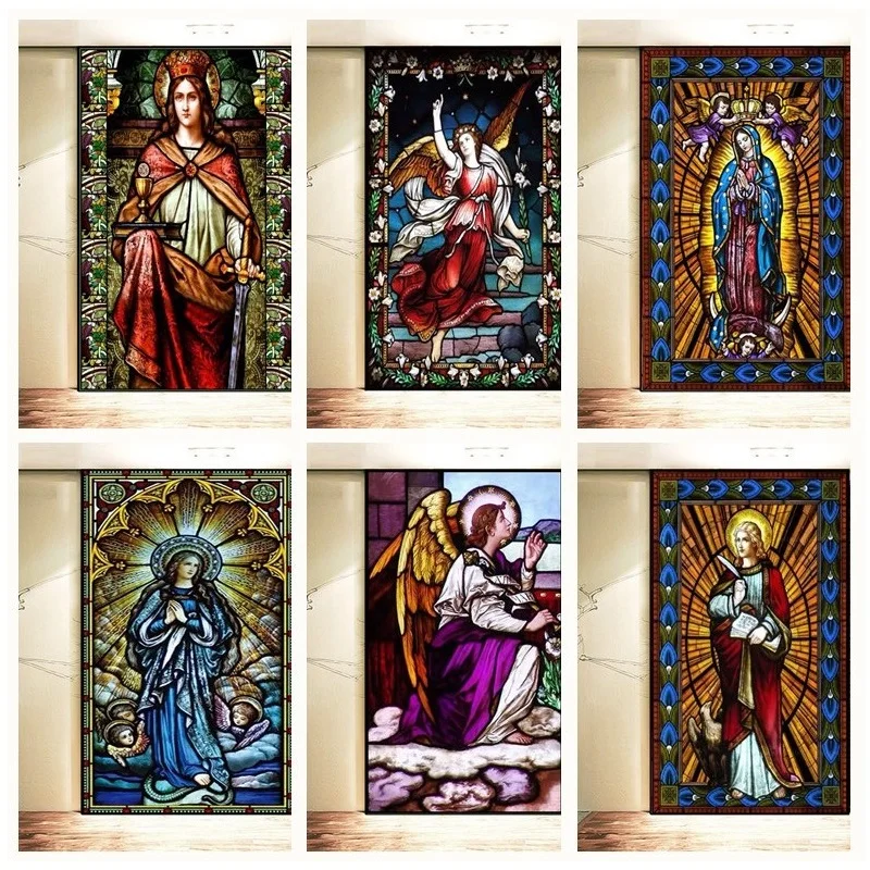 Custom-size-Stained-Glass-Window-Film-European-Retro-Church-Painted ...