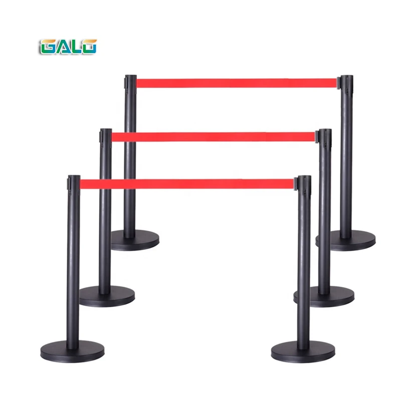 Matte black pillar Retractable Belt Queue pole Barrier Retractable ...