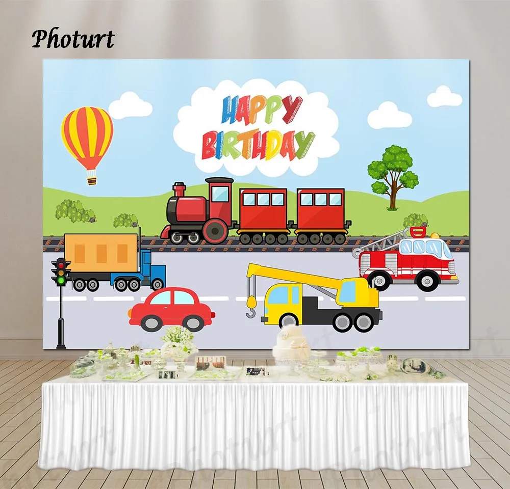 PHOTURT-Cartoon-Cars-Backdrop-Kids-Birthday-Photography-Banner-Toy ...