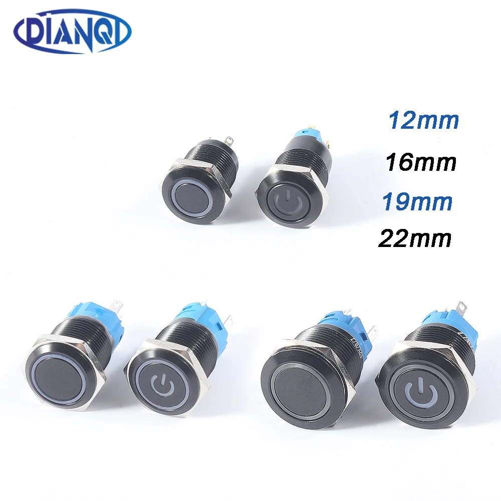 Black-Push-Button-Switch-12mm16mm19mm22mm-Waterproof-illuminated-Led ...