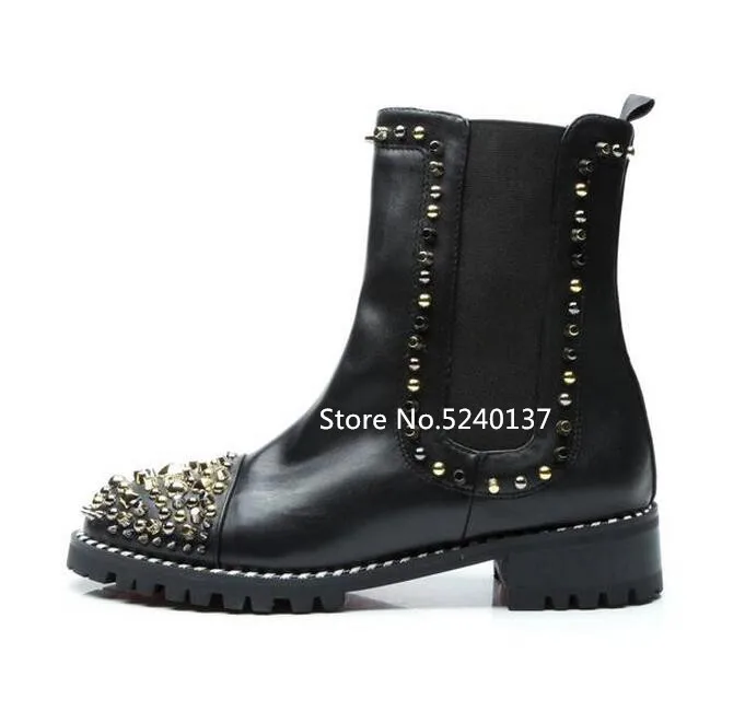Autumn-Winter-European-Rivets-Studded-Black-Leather-Women-Mid-calf ...