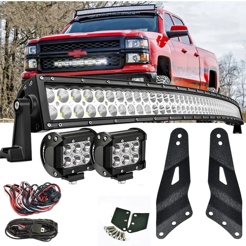 50” Curved LED Light Bar With Bracket Roof Upper Windshield for 99 06 ...