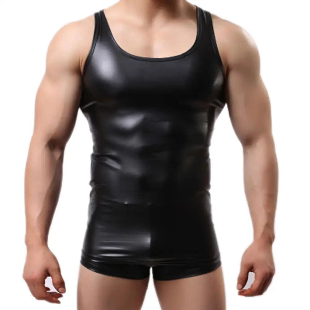 2021 New Summer Men Sexy Solid Color Tank Tops Sleeveless Low-cut Faux ...