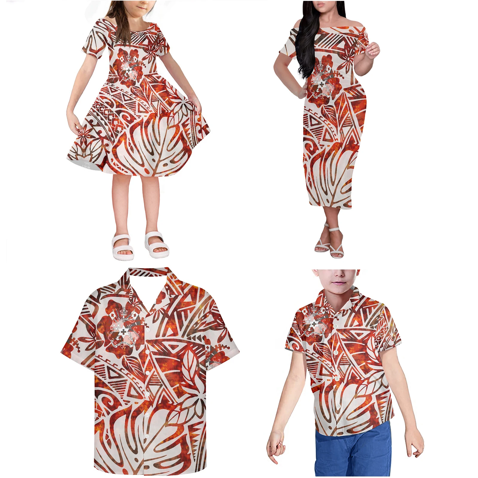 Costume rouge à la mode pour la famille, tenue assortie, imprimée ...